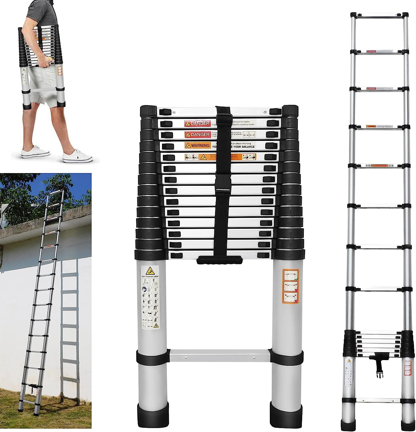 Telescoping Ladder, 14 FT Aluminum Telescopic Ladder Extension ...