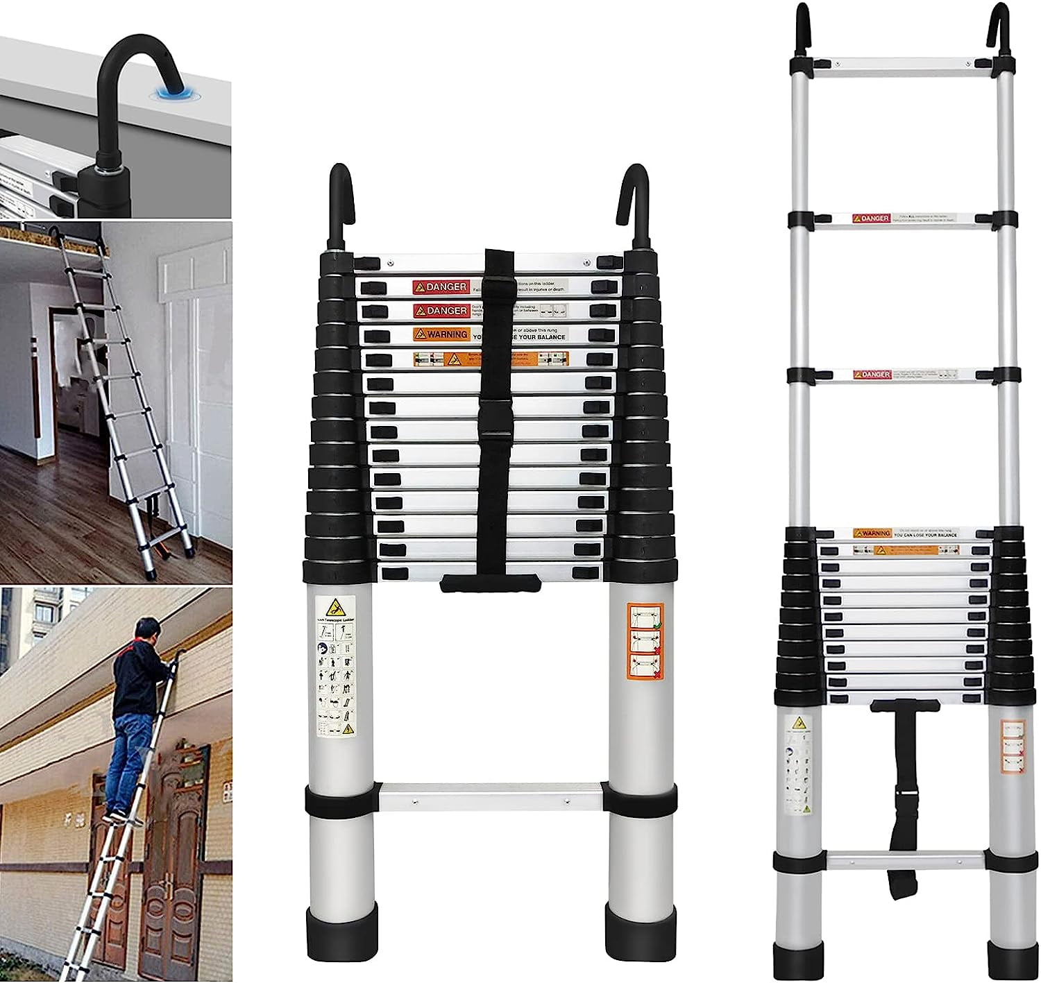 Telescoping Ladder 14FT Aluminum Telescopic Ladder with 2 Detachable ...