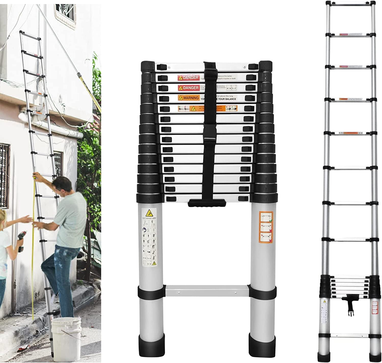 Telescoping Ladder 14FT Aluminum Telescoping Extension Ladder ...