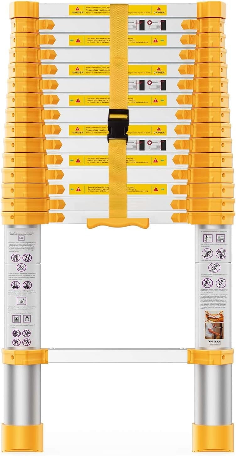 Telescoping Ladder, 15.5FT Aluminum Collapsible Ladder w/Non-Slip Feet ...