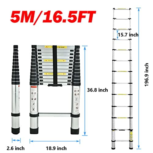 Telescoping Ladder, 16.4 FT Aluminum Extension Ladder 330 Pound ...