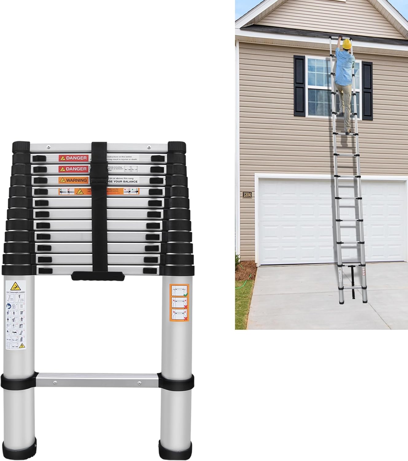 Telescoping Ladder 16.5FT Aluminum, Telescoping Attic Ladder RV Ladders ...