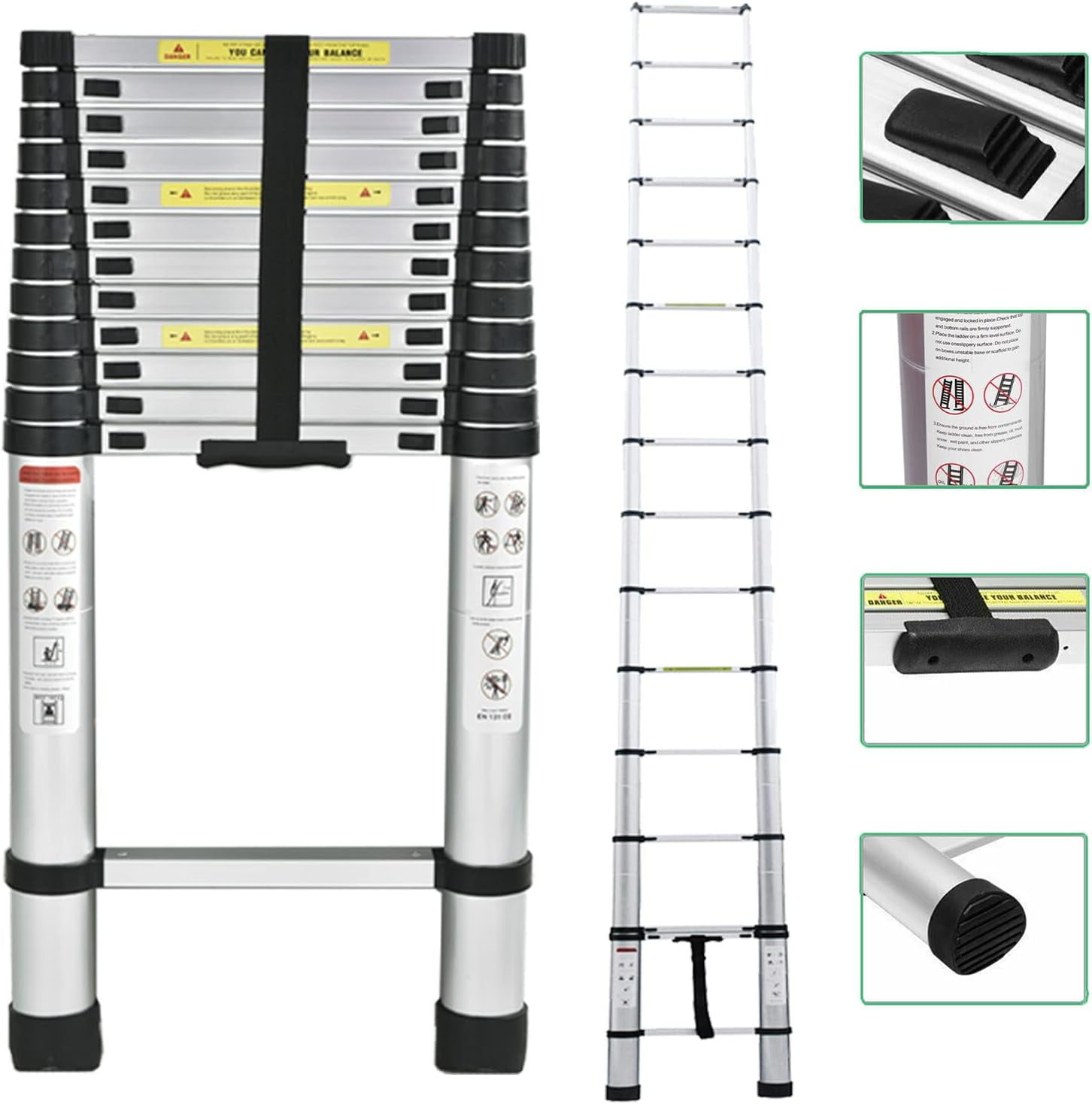 Telescoping Ladder 16.5FT Aluminum Lightweight Extension Collapsible ...