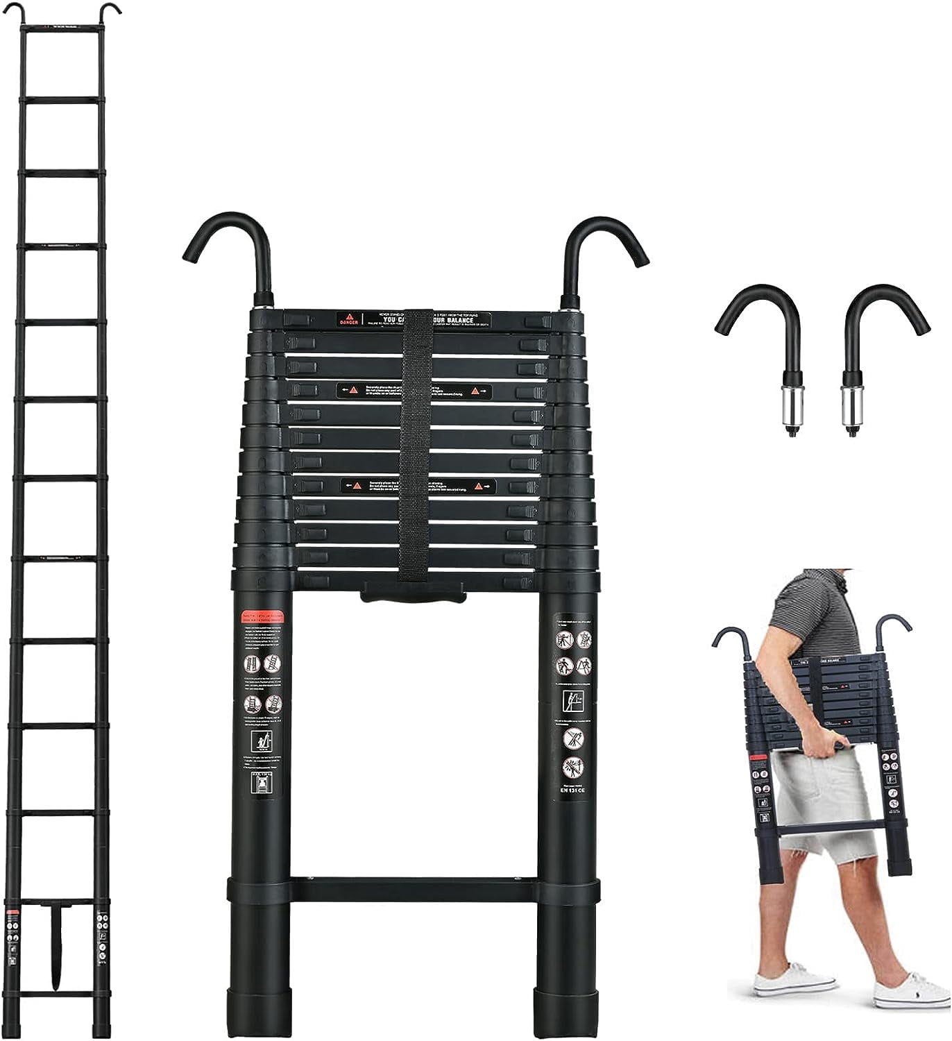 Telescoping Ladder 16 FT Aluminum Collapsible Ladder with 2.8 ...