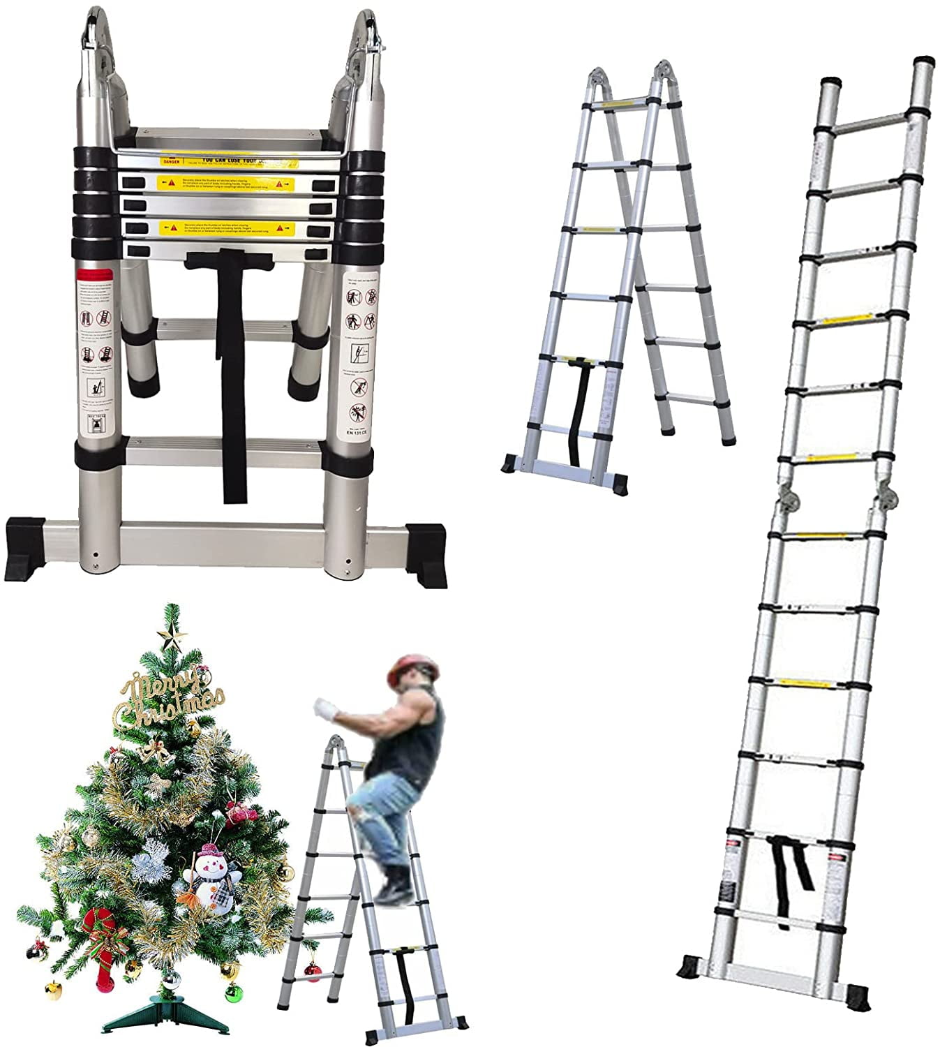 Telescoping Ladder, 16 FT Aluminum Extension Ladder Step Ladders Loft ...