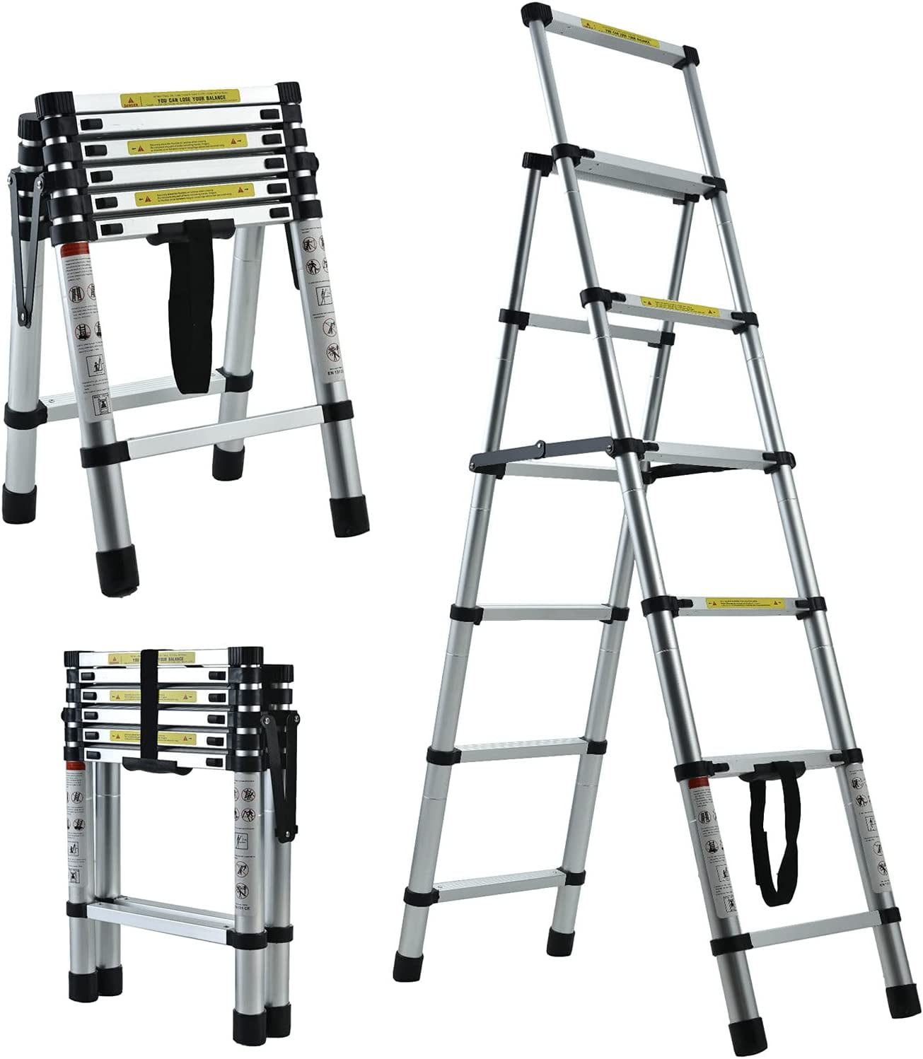 Telescoping Ladder, 16 FT Aluminum Extension Ladder Step Ladders Loft ...