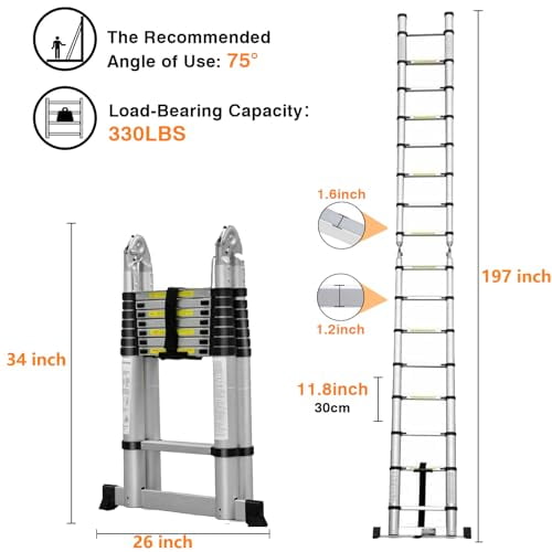 Telescoping Ladder 16 FT Aluminum Lightweight A Frame Ladder, Portable ...