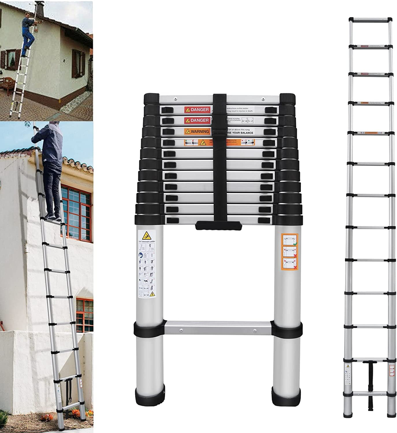 Telescoping Ladder 16FT Aluminum Telescoping Extension Ladder ...