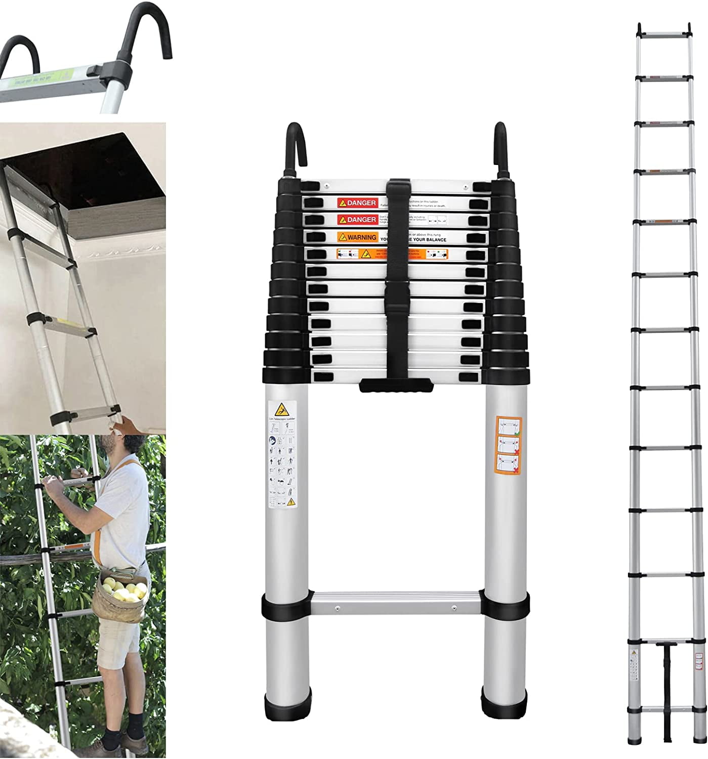 Telescoping Ladder 16FT Aluminum Telescoping Extension Ladder with Roof ...
