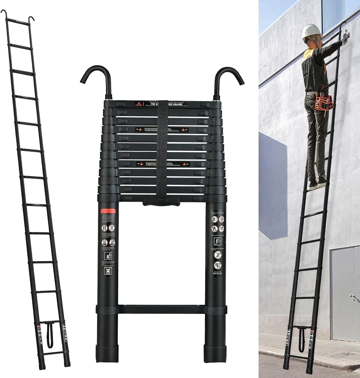 Telescoping Ladder 16FT Extension Ladder with 2 Detachable Roof Ladder ...