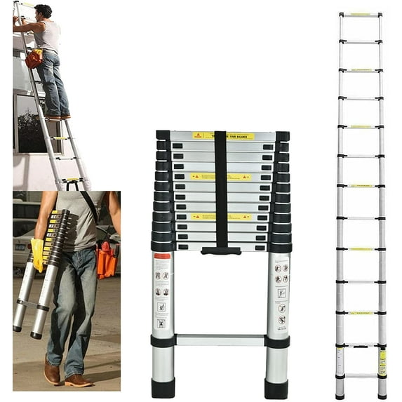 16FT Aluminum Telescoping Ladder, Portable Extension with Lock, 330lb ...