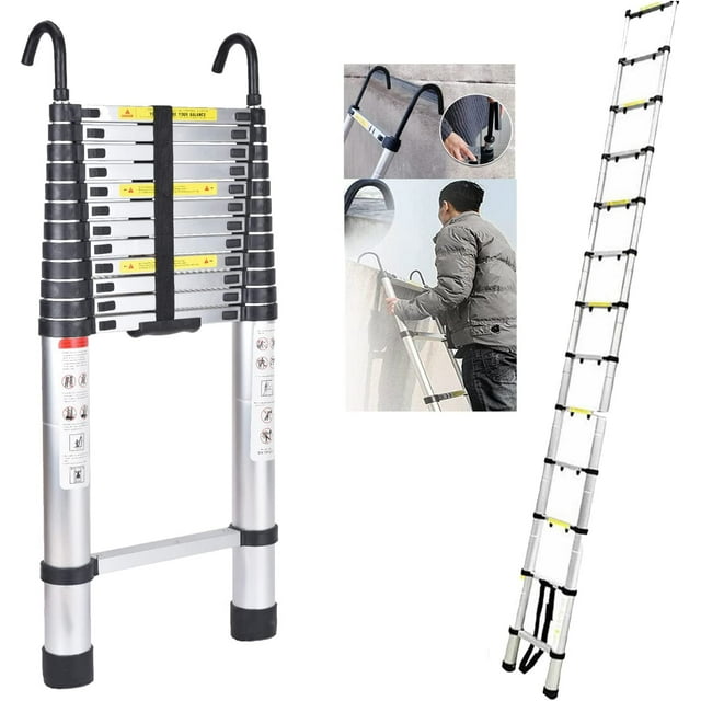 Telescoping Ladder 16FT Ladder with Roof Ladder Hooks, Aluminum ...