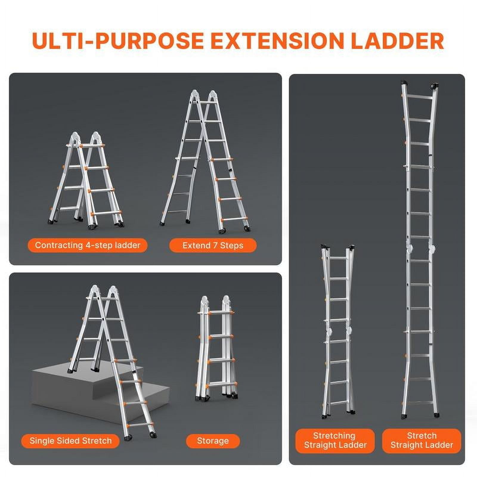 Telescoping Ladder, 18.5 FT Aluminum One-button Retraction Collapsible ...