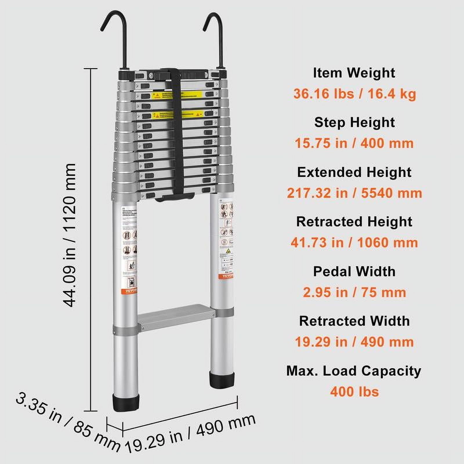 Telescoping Ladder, 18.5 FT Aluminum One-button Retraction Collapsible ...