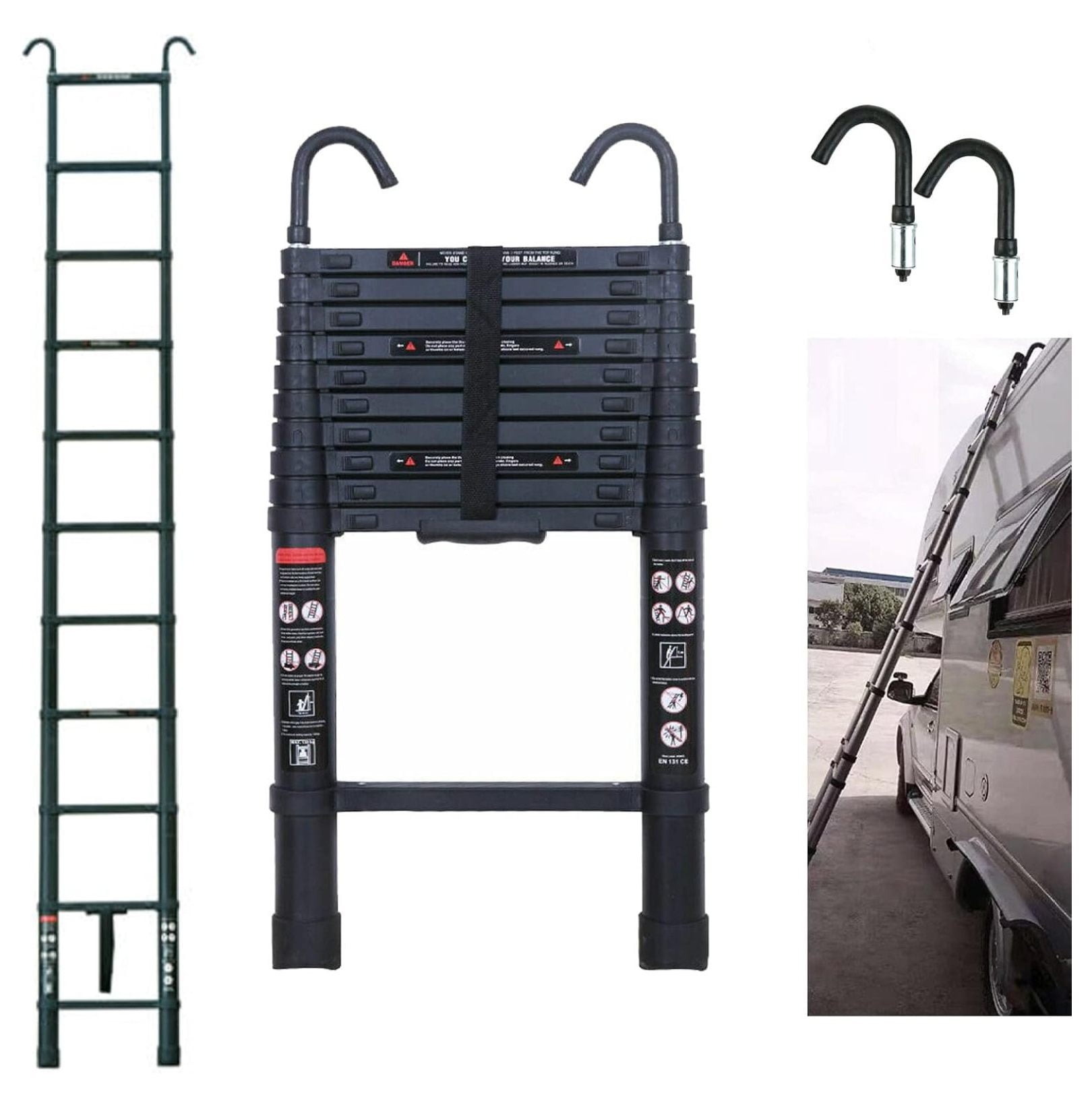 Telescoping Ladder with 2 Detachable Roof , 10 FT Aluminum Extension ...