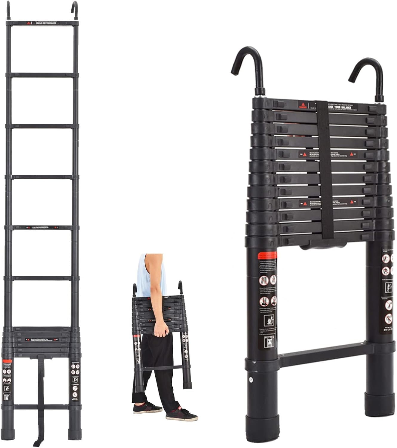 Telescoping Ladder 20.3FT Multi-Purpose Folding Step Ladder (Black ...