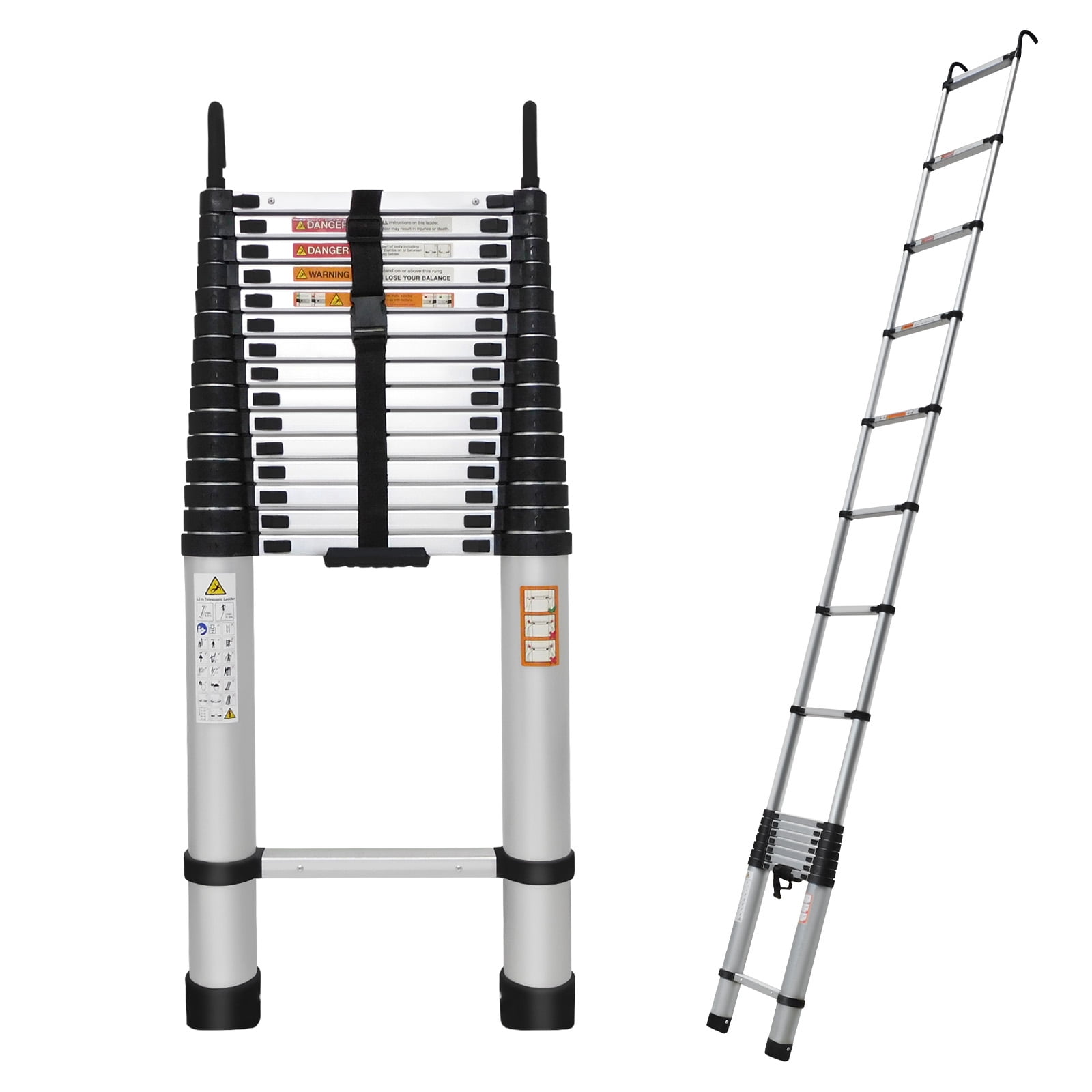 Telescoping Ladder 20.3ft Aluminum Extension Folding Ladder with 2 ...