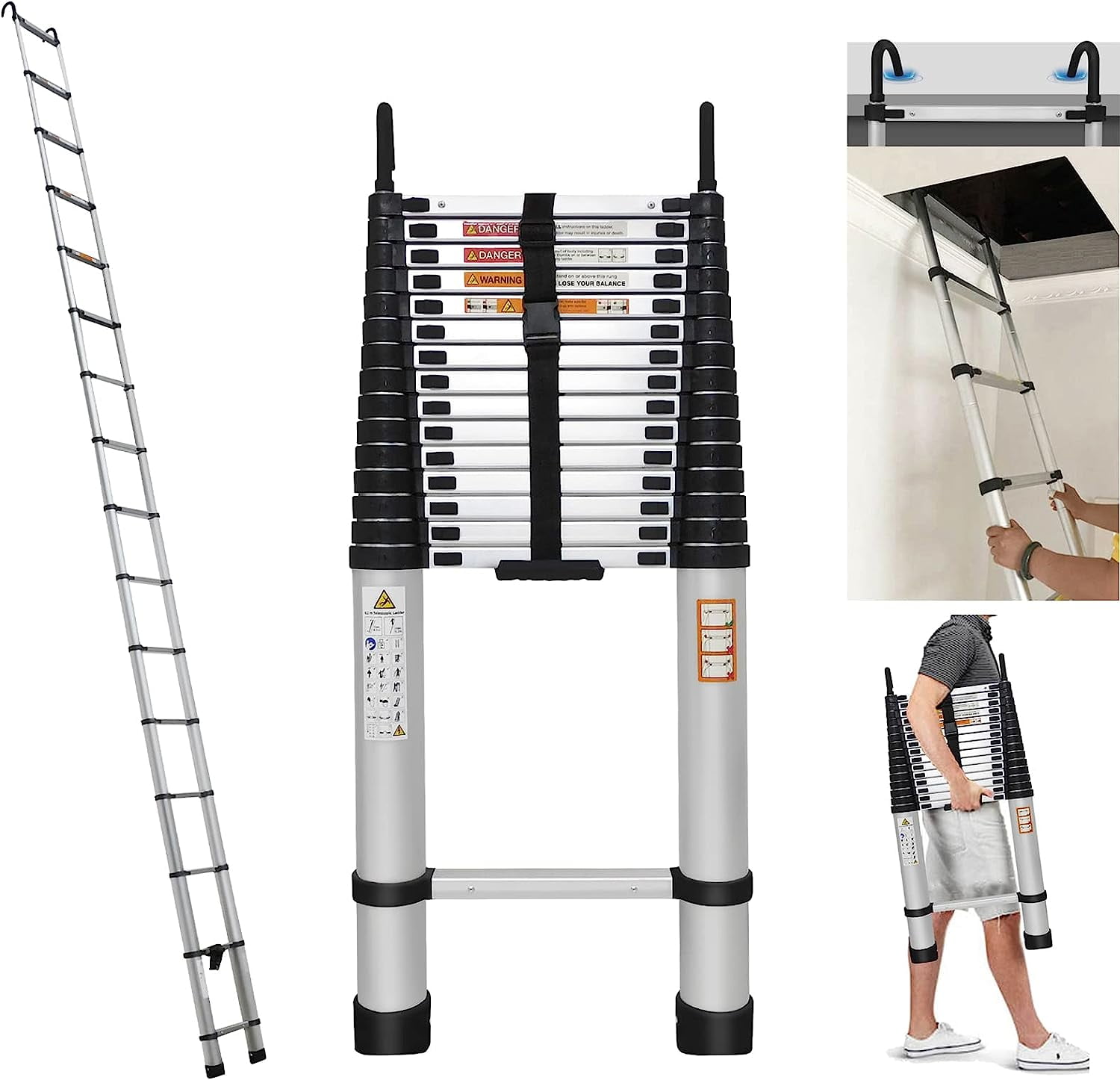 Telescoping Ladder 20FT Aluminum Telescopic Ladder with 2 Detachable ...