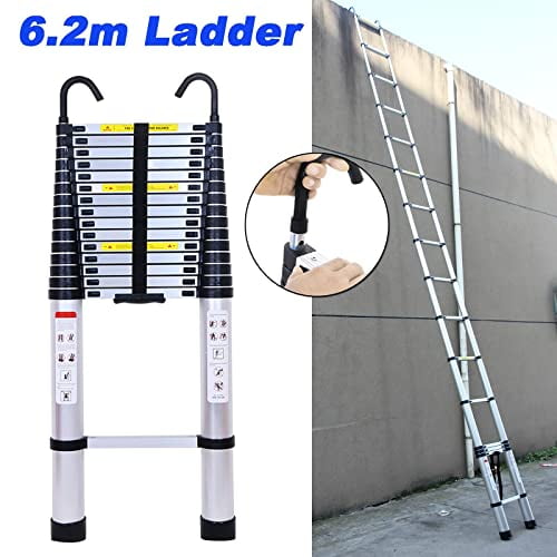 Telescoping Ladder 20FT Extension Ladder with 2 Detachable Hooks ...