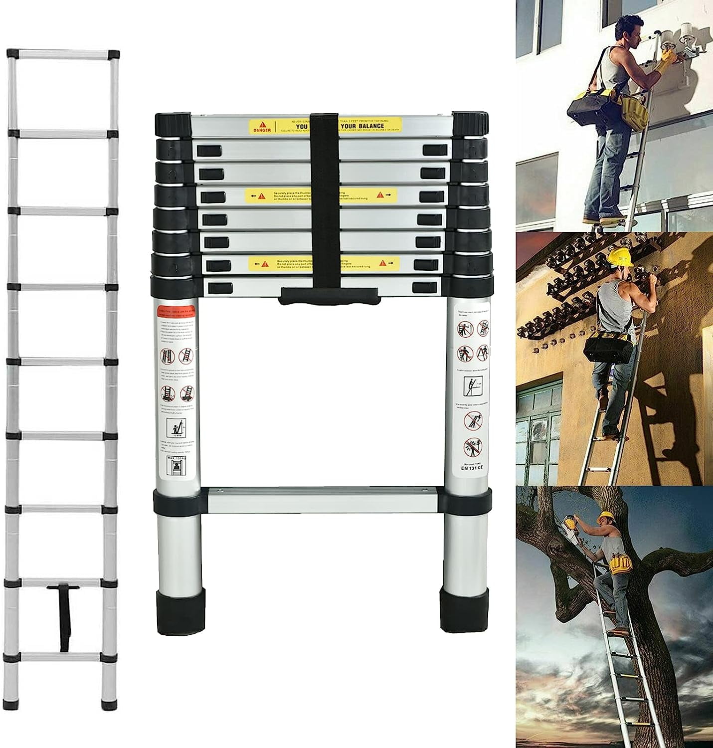 Telescoping Ladder, 8.5 FT Aluminum Extension Ladder Step Ladders Loft ...