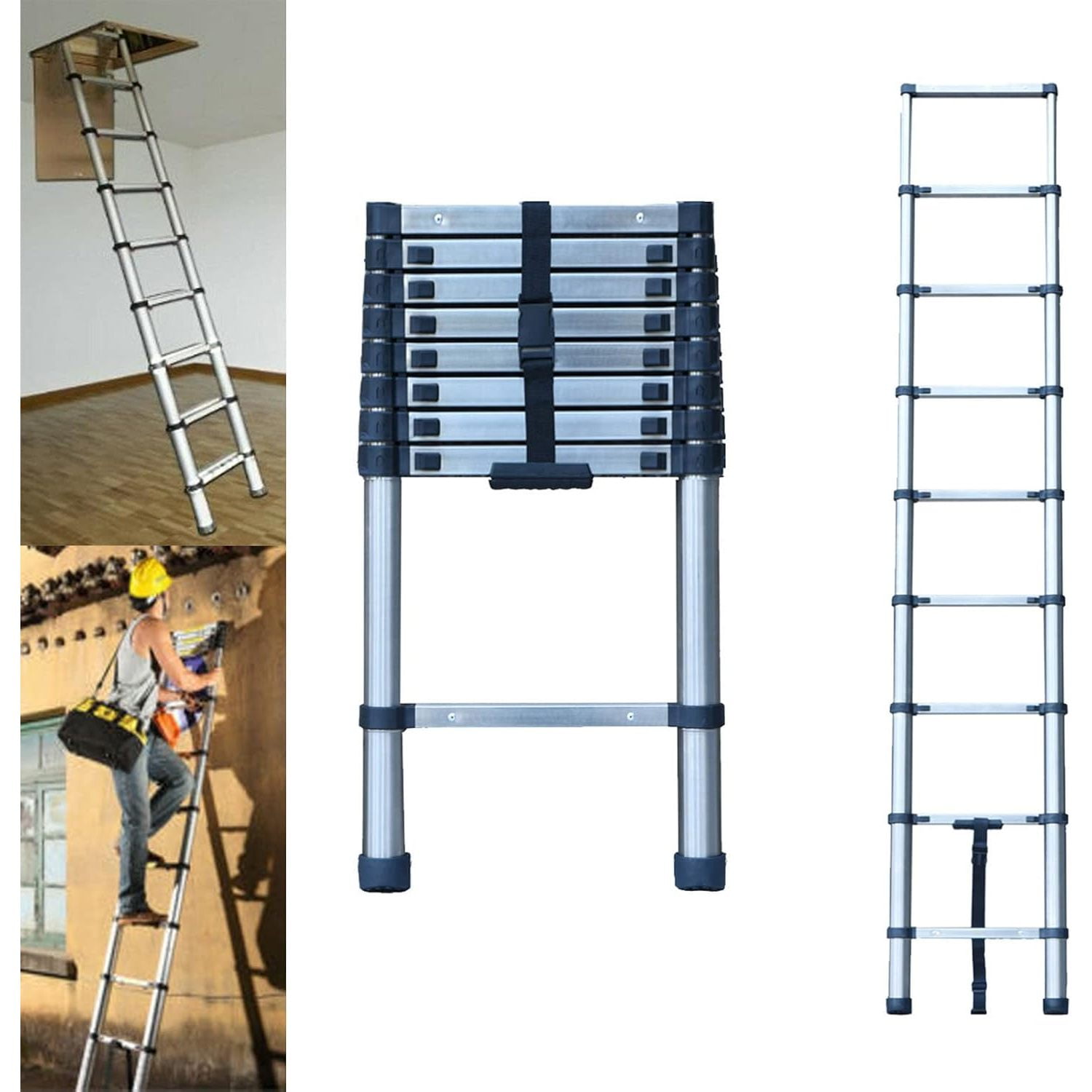 Telescoping Ladder, 8.5 FT Extension Ladder, Stainless Steel Telescopic ...