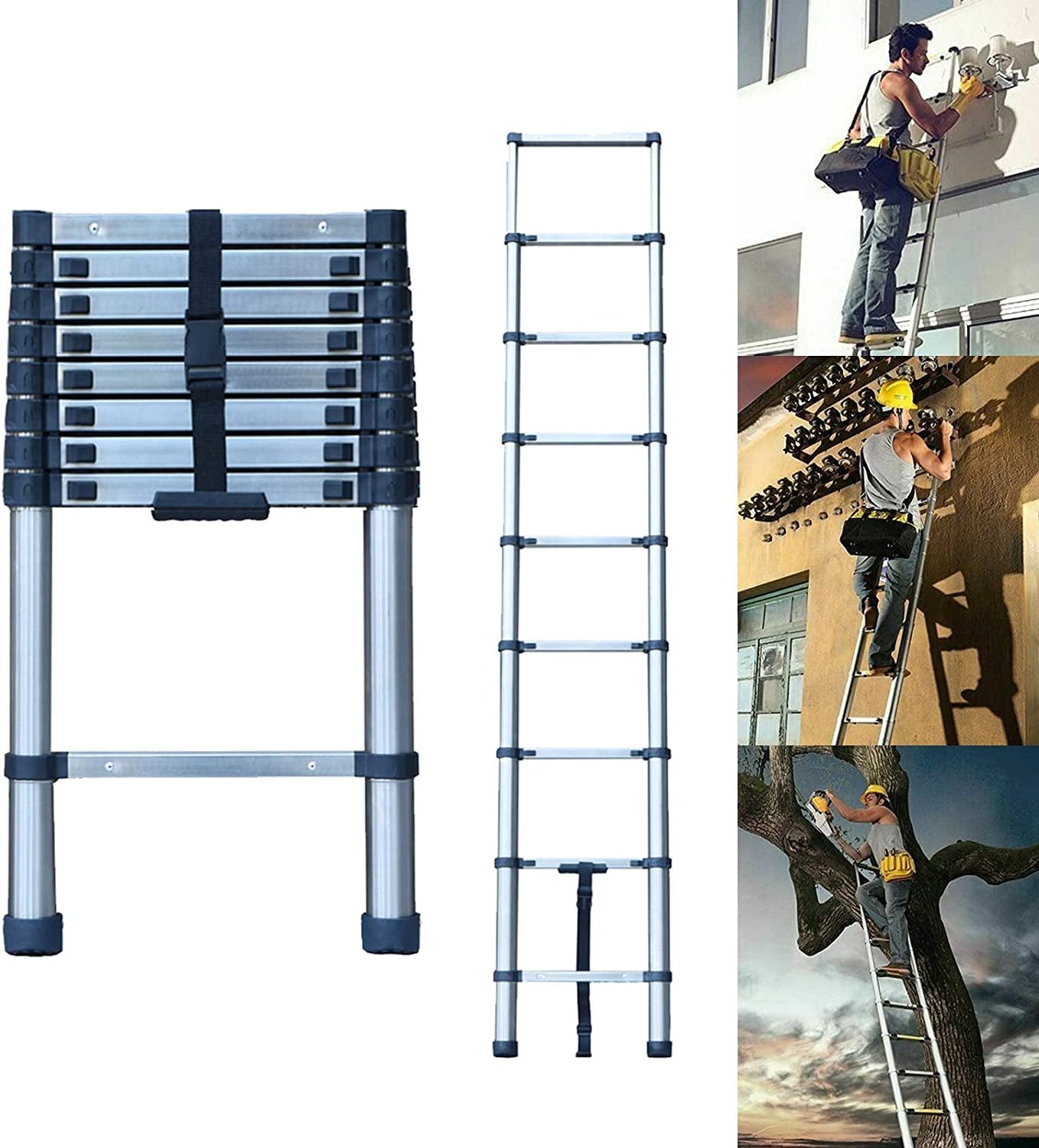 Telescoping Ladder, 8.5 FT Extension Ladder, Stainless Steel Telescopic ...