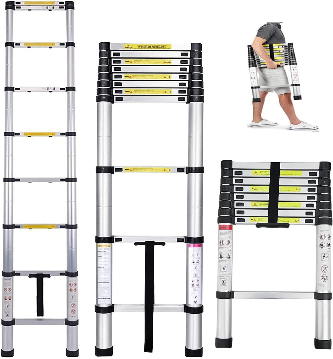 Telescoping Ladder 8.5FT Aluminum, Heavy Duty Collapsible Extension ...