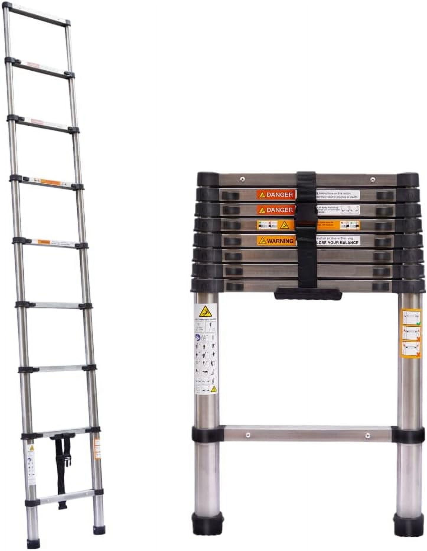 Telescoping Ladder 8.5FT Stainless Steel Extension Ladders Lightweight ...