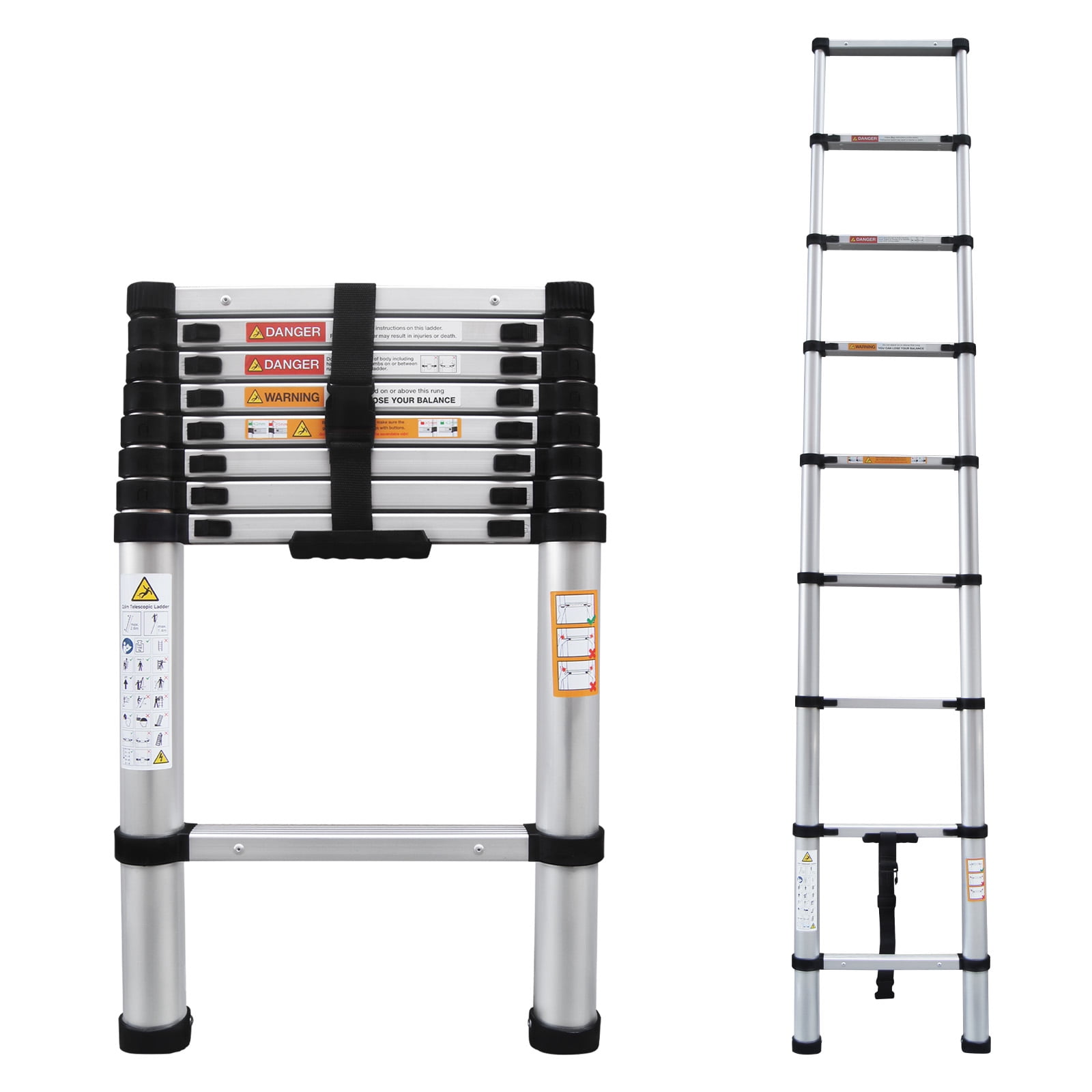 Telescoping Ladder 8.5ft Aluminum Folding Ladder 330lbs Max Load ...