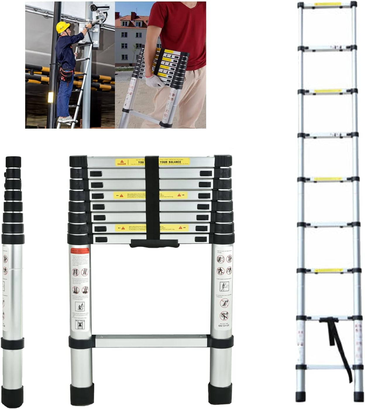Telescoping Ladder 8FT Extension Ladders for Home, Aluminum Telescopic ...