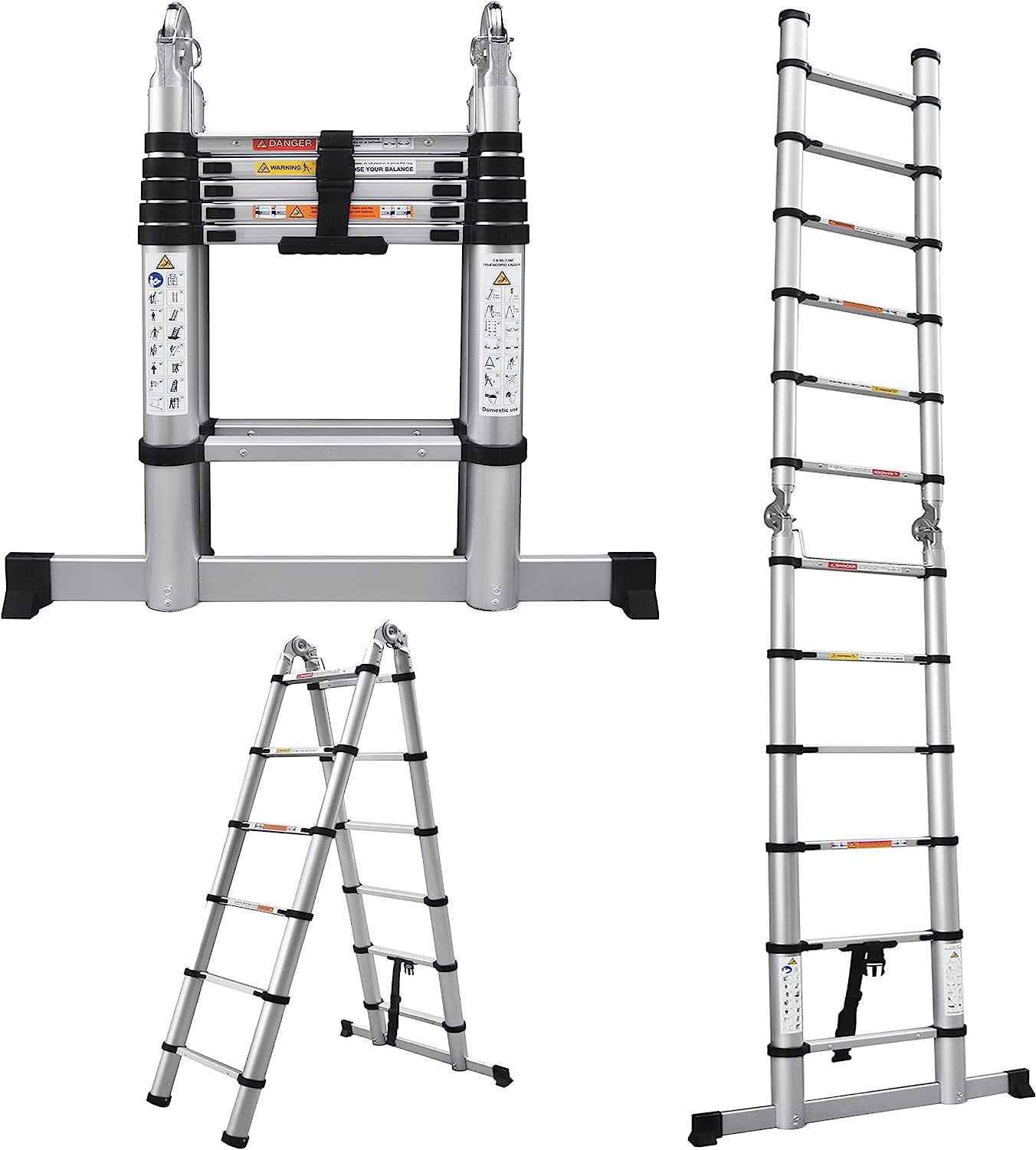 Telescoping Ladder A-Frame Ladder 2 in 1 Extension Ladder for Home, 6 ...