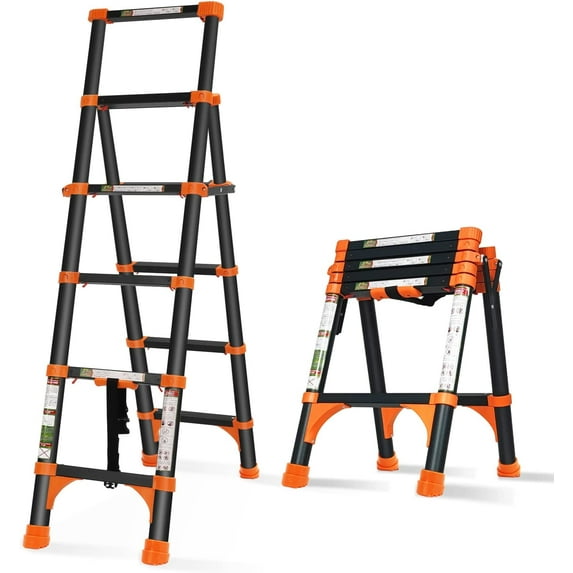 Telescoping Ladder, A-Frame Aluminum Telescopic Ladder with 1-Button ...