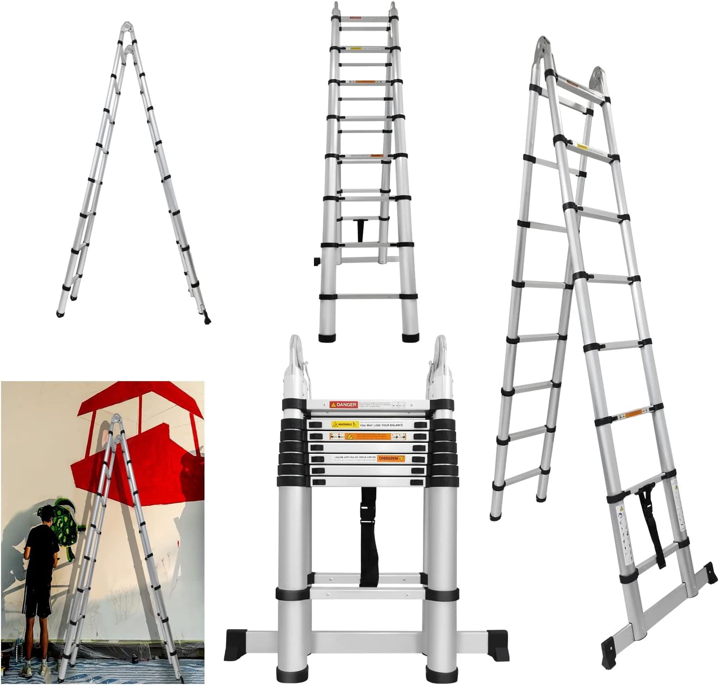 Telescoping Ladder A-Frame Ladder, 5M(2.5M+2.5M Ladder) Aluminum ...