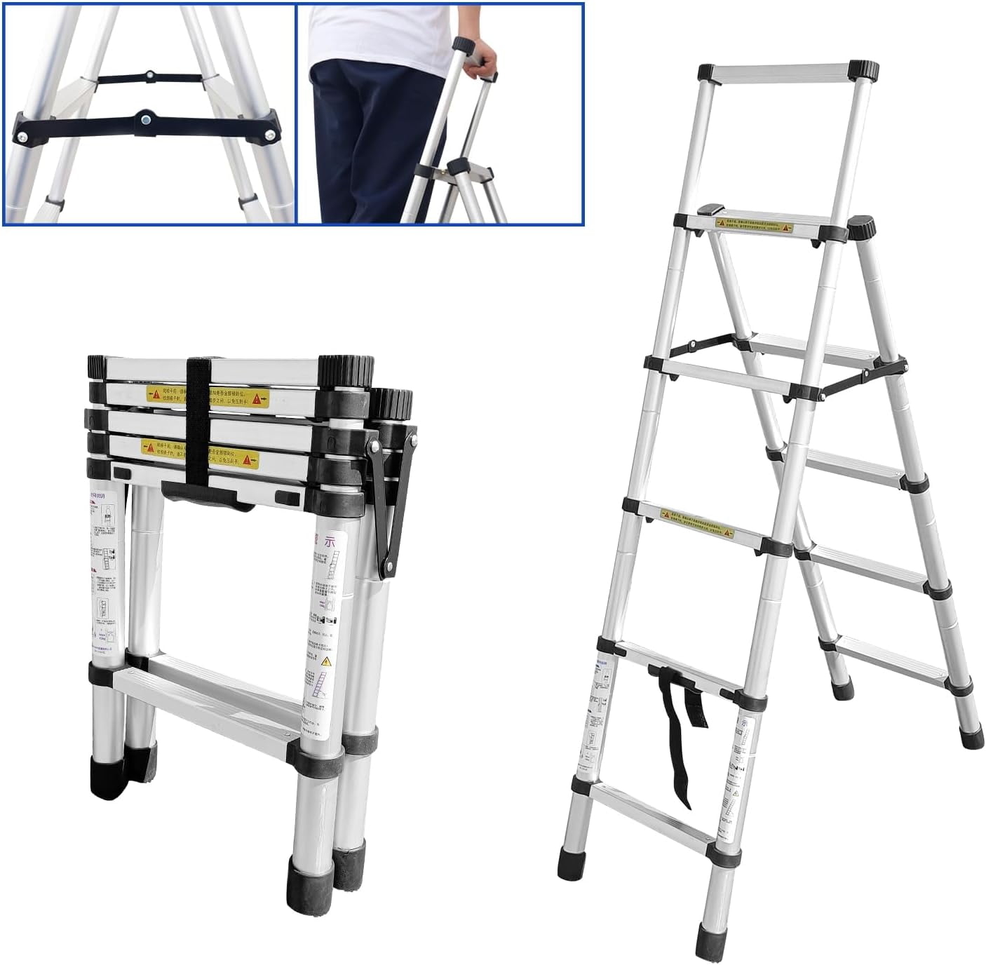 Telescoping Ladder, Aluminum 5 Step+6 Step Telescopic Ladder with 1 ...