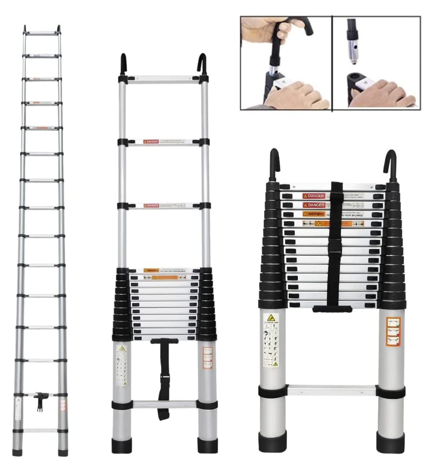 Telescoping Ladder Aluminum Extension Ladder with Roof 14FT Portable ...