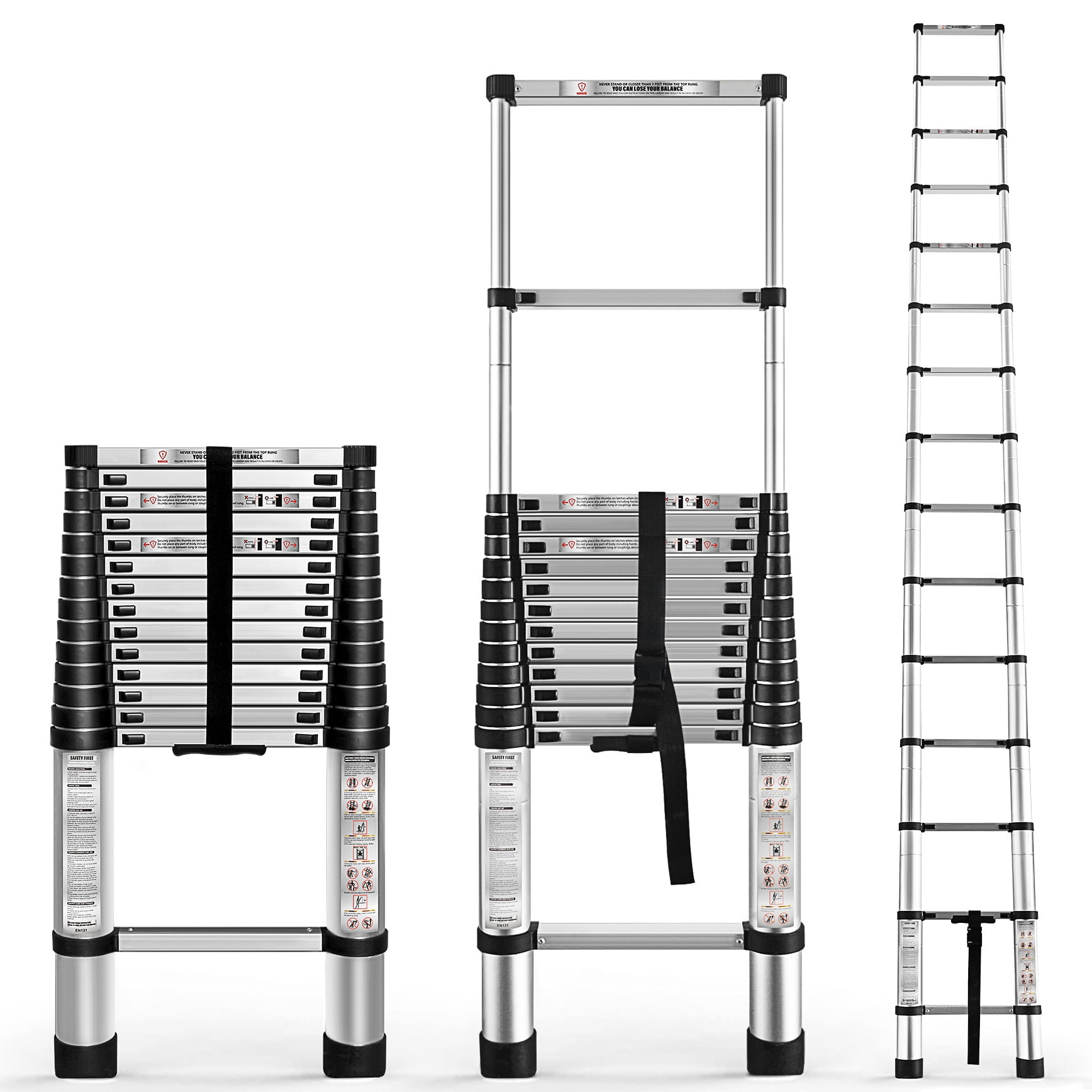Aluminum Telescoping Ladder, One-Button Retractable, 14.5FT, Load ...