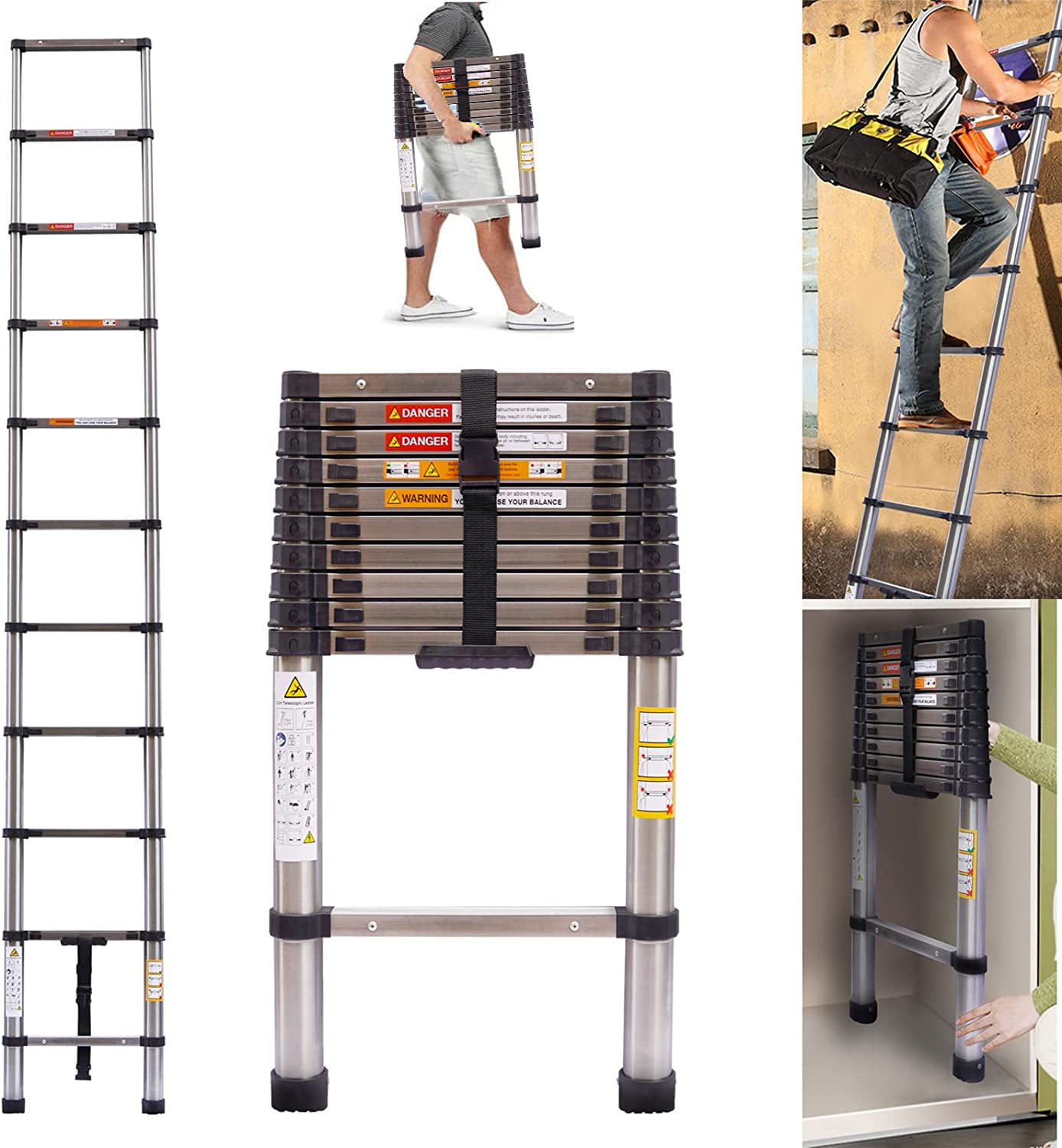Telescoping Ladder Extension Ladder 10FT Collapsible Ladder Telescopic ...