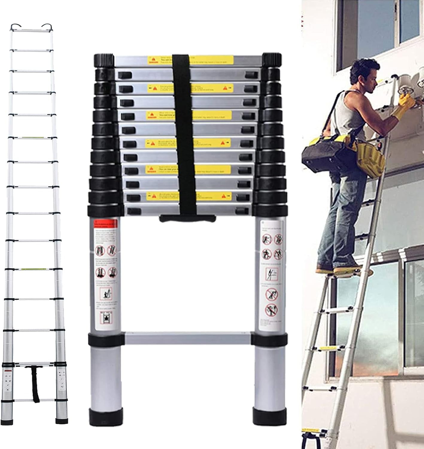 Telescoping Ladder Extension Multi-Purpose 16.5FT Aluminum Foldable ...