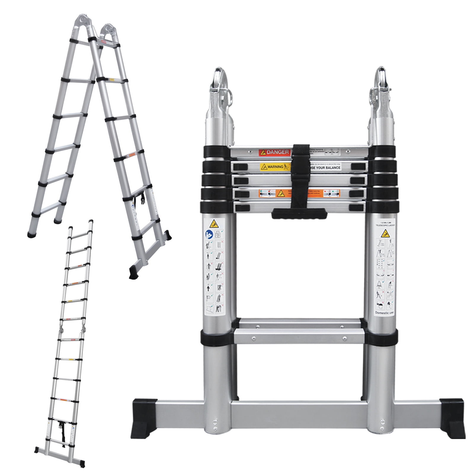 Telescoping Ladder Folding Ladder 12.5ft (6.2ft+6.2ft) Aluminum A Shape ...