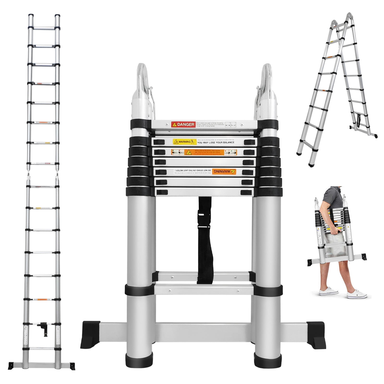 Autofu Telescoping Folding Ladder, Aluminum, 16.4ft Height, 330lbs ...