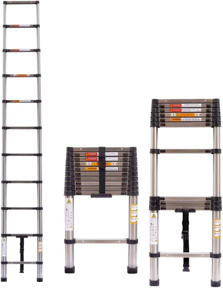 Telescoping Ladder Folding Step Ladder Multi-Purpose Stainless Steel 10 ...