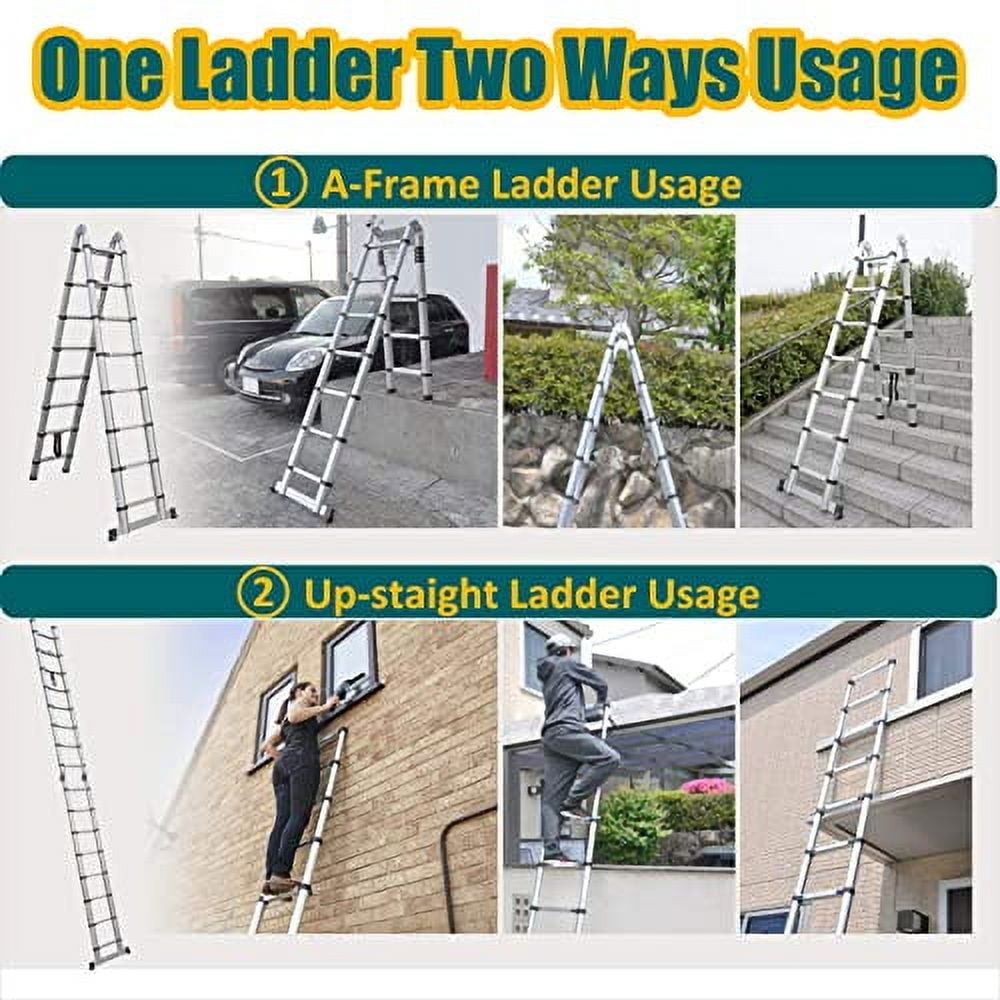 Telescoping Ladder A Frame 16.4FT Extension Ladder Collapsible Portable ...