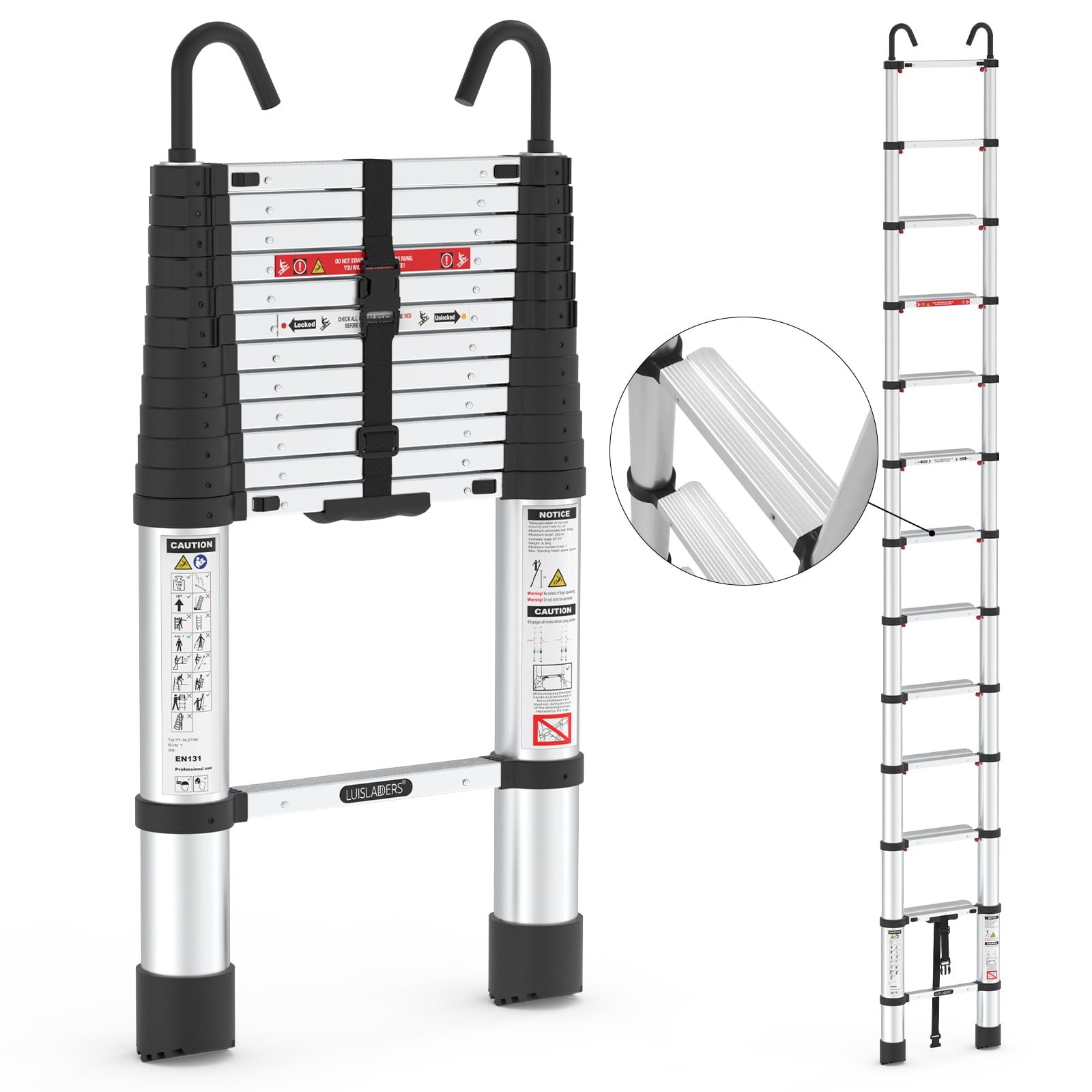 Telescoping Ladder, LUISLADDERS 12.5ft Aluminum Attic Ladder Pull Down ...