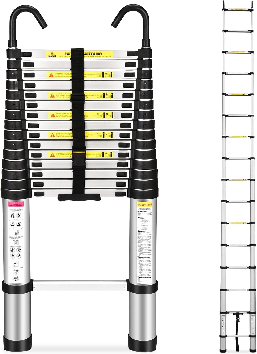 Telescoping Ladder, Soctone 15.5Ft Aluminum Lightweight Telescoping ...