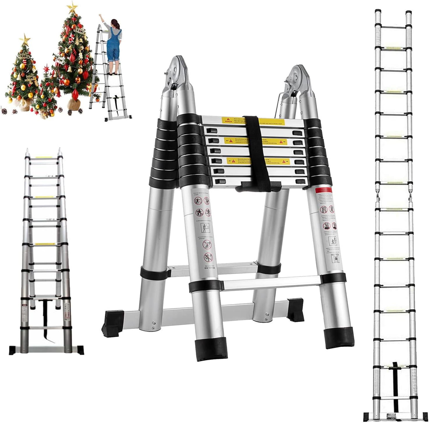 Telescoping Ladder with Ladder Stabilizer, 16FT Extension Ladder ...