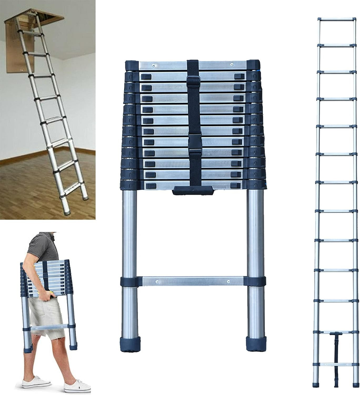 Telescoping Ladder Telescopic Extension Ladders 12 FT Stainless Steel ...