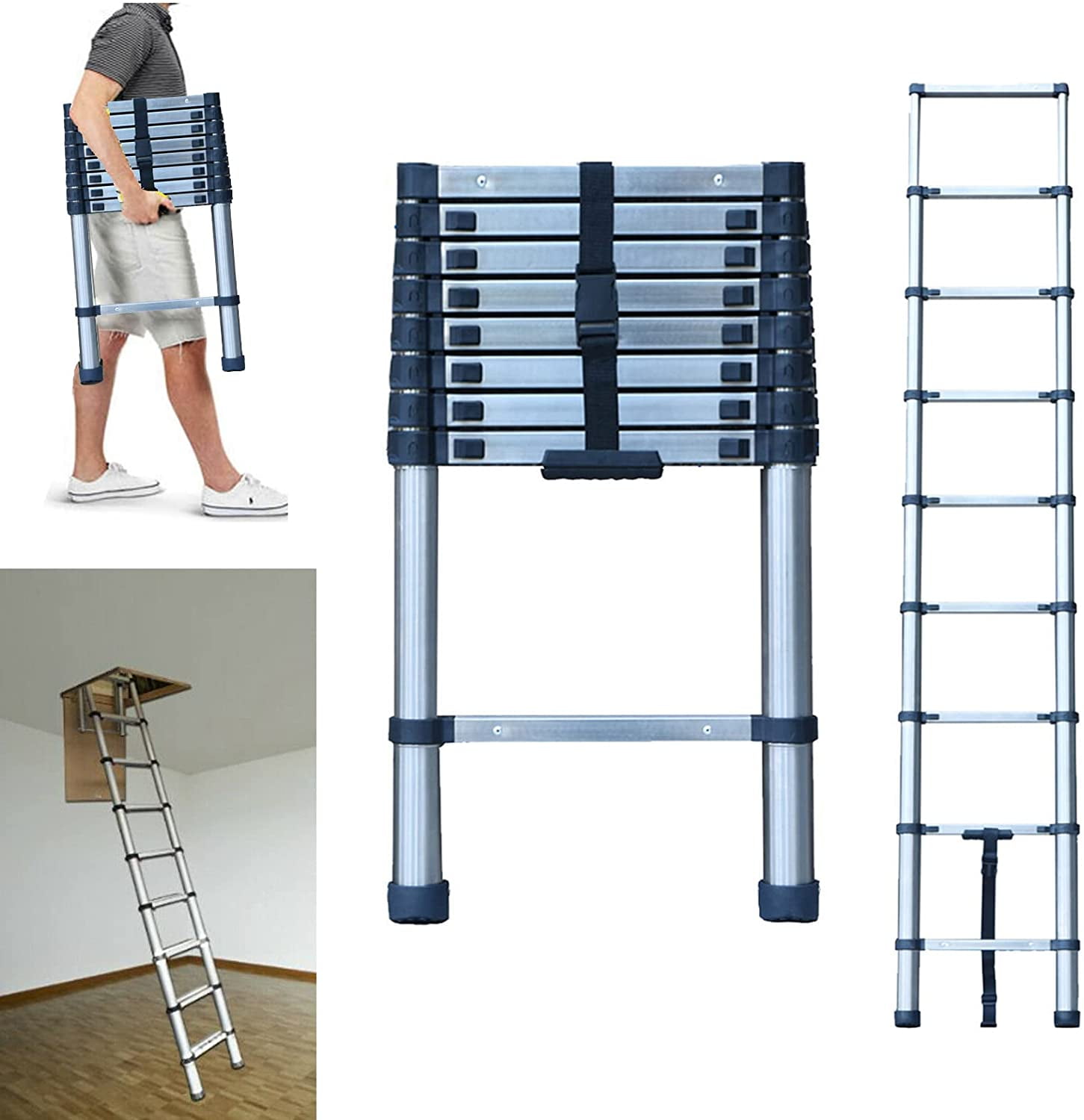 Jupiter Telescoping Ladder, Extension Collapsible Stainless Steel, 8.5 ...