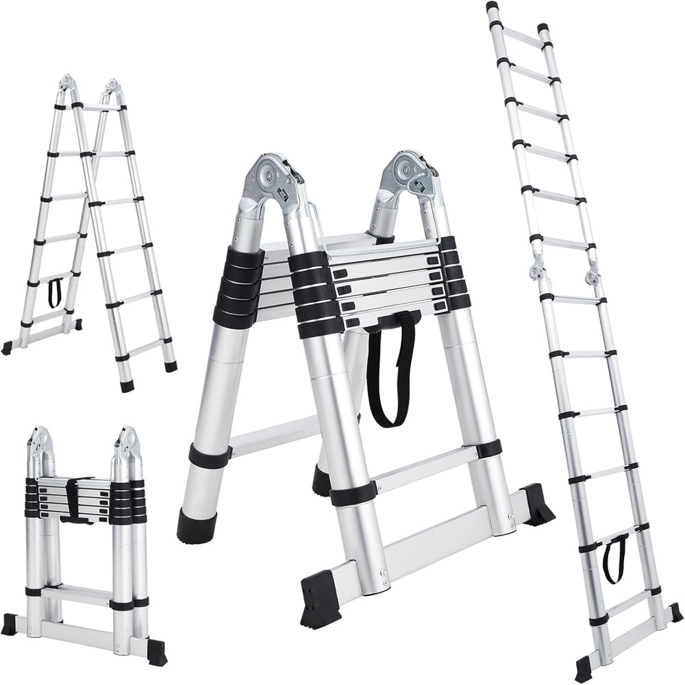 Telescoping Ladder with Tool Tray, Extension Ladder Aluminum Folding Ladder Collapsible Ladder ...