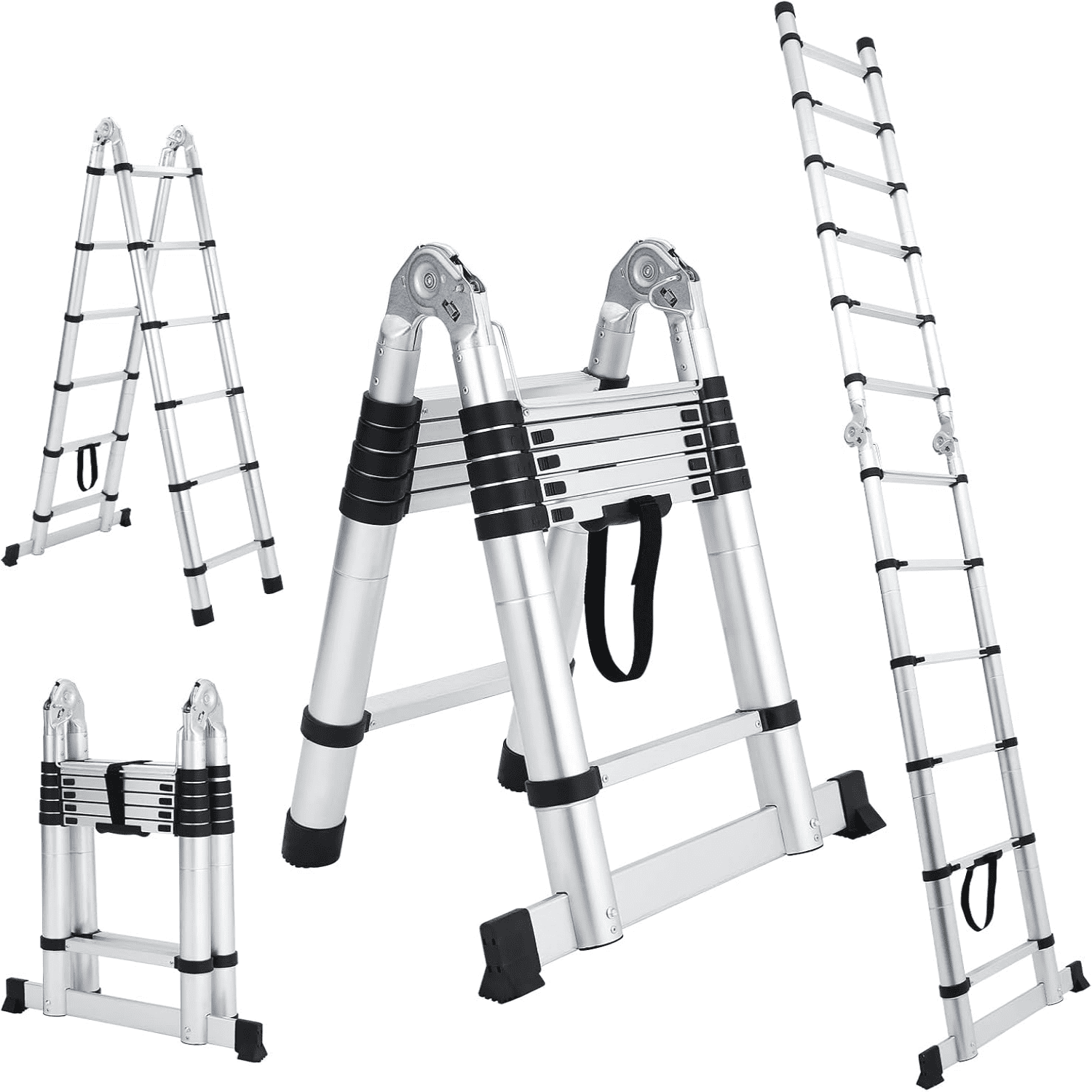 Telescoping Ladder with Tool Tray,Portable Aluminum Folding Ladder with ...