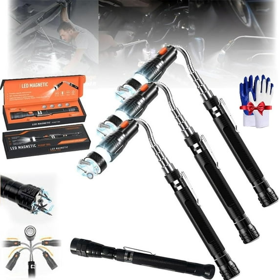 Telescoping Magnetic Pickup Tool, LED Magnetic Flashlight Rechargeable ...